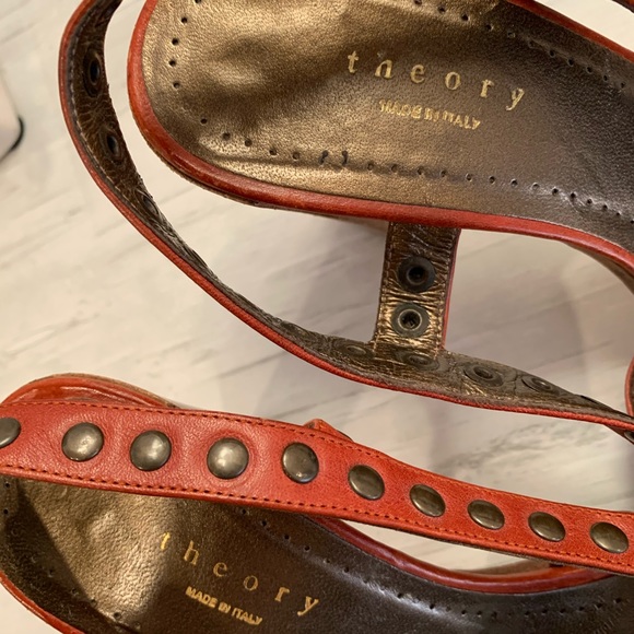Theory | Shoes | Theory Rust Color Studded Sandals Sz 375 | Poshmark